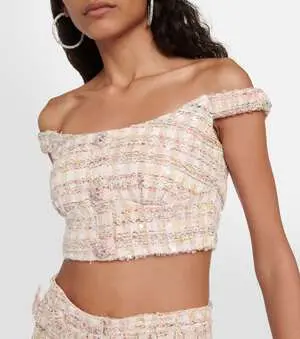 SELF-PORTRAIT Sequined Boucle Crop Top