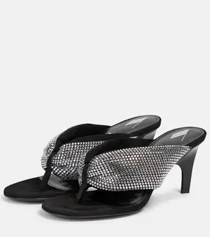 Attico Rem Satin Crystal-embellished Thong Sandals