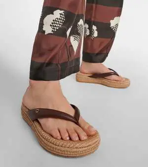 GIANVITO ROSSI Leather Platform Espadrille Thong Sandals