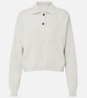 Brunello Cucinelli Ribbed Cotton Polo Sweater - White