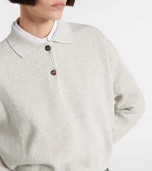 Brunello Cucinelli Ribbed Cotton Polo Sweater - White
