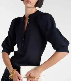 Veronica Beard Coralee Puff-sleeve Top - Blue