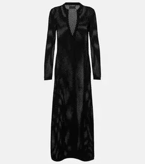 NILI LOTAN Zera Open-knit Cotton Maxi Dress - Black