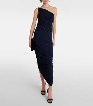 Norma Kamali Diana Ruched One-shoulder Maxi Dress
