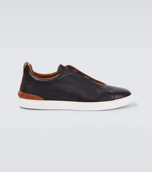 Zegna Triple Stitch Leather Sneakers - Black
