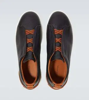 Zegna Triple Stitch Leather Sneakers - Black