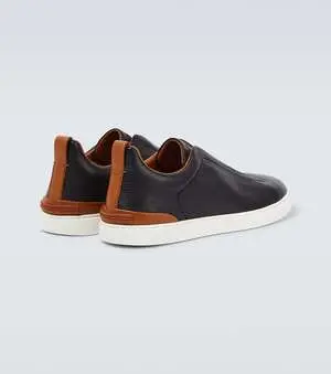 Zegna Triple Stitch Leather Sneakers - Black