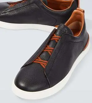 Zegna Triple Stitch Leather Sneakers - Black