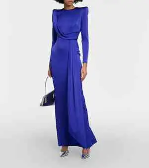 Alex Perry Draped Satin Gown - Blue