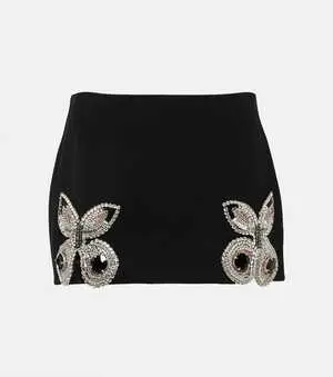 AREA Embellished Wool Miniskirt - Black