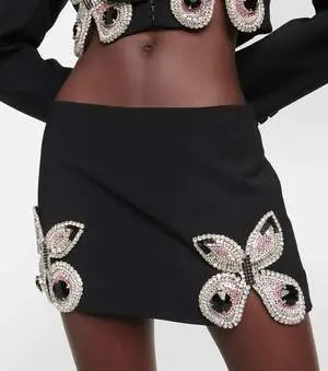 AREA Embellished Wool Miniskirt