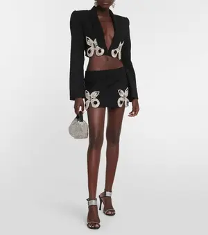 AREA Embellished Wool Miniskirt