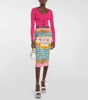 Versace Printed Draped Midi Skirt