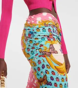 Versace Printed Draped Midi Skirt