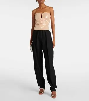 SELF-PORTRAIT Floral-applique Sequined Bustier Top