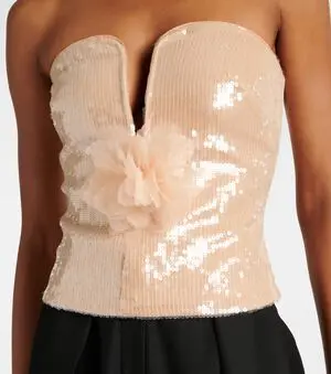 SELF-PORTRAIT Floral-applique Sequined Bustier Top