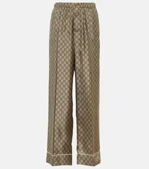 Gucci Gg Supreme Wide-leg Silk Pants - Brown