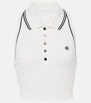 Tory Burch Cropped Pique Polo Shirt