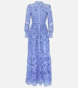 SELF-PORTRAIT Belted Cotton Lace Maxi Dress