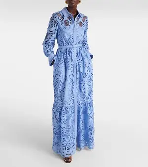 SELF-PORTRAIT Belted Cotton Lace Maxi Dress