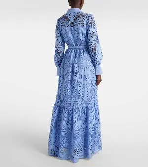 SELF-PORTRAIT Belted Cotton Lace Maxi Dress