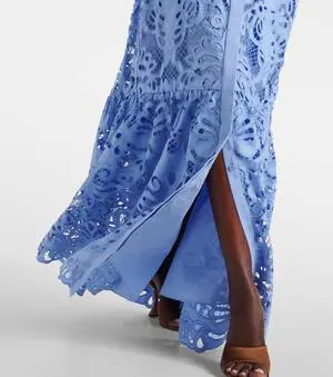 SELF-PORTRAIT Belted Cotton Lace Maxi Dress