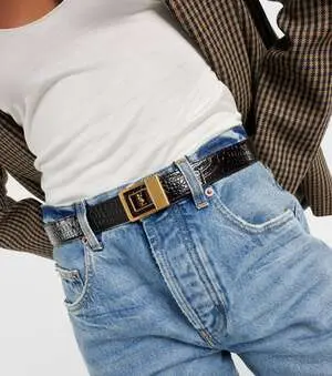 Saint Laurent La 66 Croc-effect Leather Belt - Brown