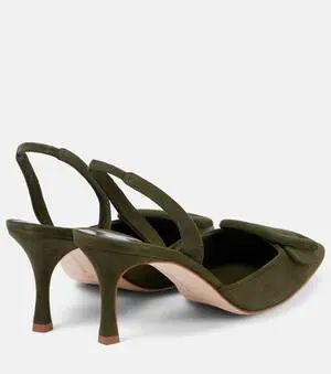 Manolo Blahnik Maysli Suede Slingback Pumps - Green