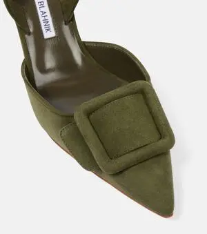 Manolo Blahnik Maysli Suede Slingback Pumps - Green