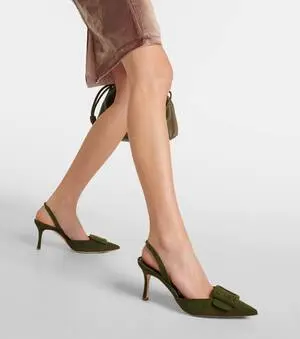 Manolo Blahnik Maysli Suede Slingback Pumps - Green