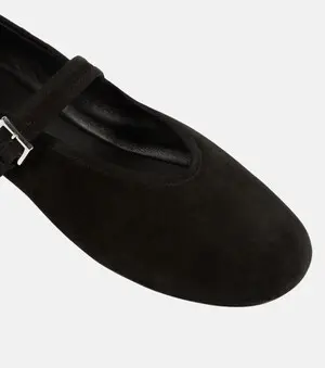 THE ROW Suede Mary Jane Flats - Black