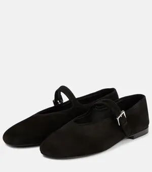 THE ROW Suede Mary Jane Flats - Black