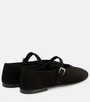 THE ROW Suede Mary Jane Flats - Black