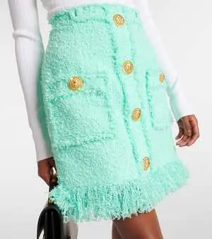 Balmain Fringed Tweed Miniskirt