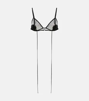 NENSI DOJAKA Floral-applique Mesh Bra - Black