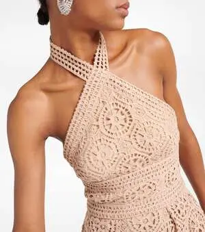 Elie Saab Macrame Halterneck Cotton-blend Midi Dress
