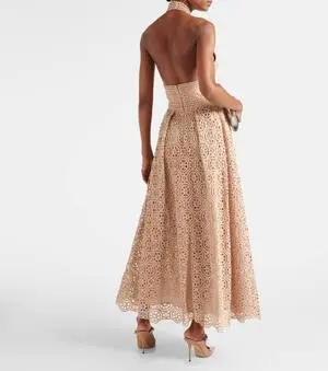 Elie Saab Macrame Halterneck Cotton-blend Midi Dress