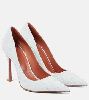 Amina Muaddi Elsa 105 Embellished Denim Pumps - Blue