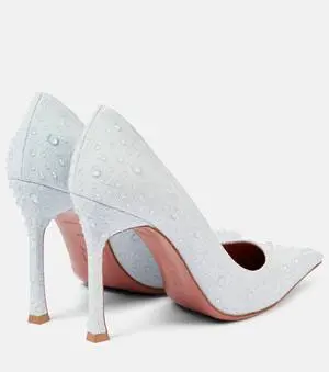Amina Muaddi Elsa 105 Embellished Denim Pumps