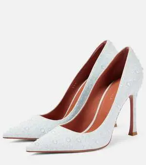 Amina Muaddi Elsa 105 Embellished Denim Pumps