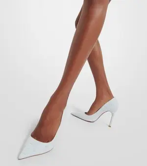 Amina Muaddi Elsa 105 Embellished Denim Pumps