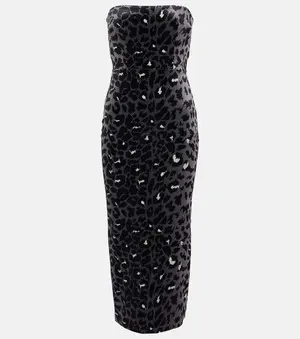 Alex Perry Leopard-print Strapless Velvet Midi Dress