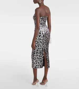 Alex Perry Leopard-print Strapless Velvet Midi Dress