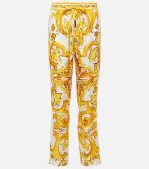 Dolce & Gabbana Majolica Print Silk Pants