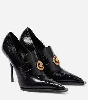 Versace Croc-effect Patent Leather Pointed Toe Pumps