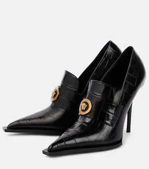 Versace Croc-effect Patent Leather Pointed Toe Pumps
