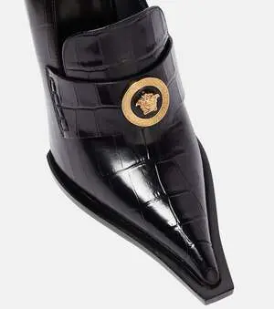 Versace Croc-effect Patent Leather Pointed Toe Pumps