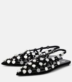 Attico Grid Embellished Ballet Flats - Black