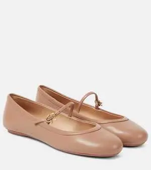 GIANVITO ROSSI Carla Leather Ballerinas - Beige