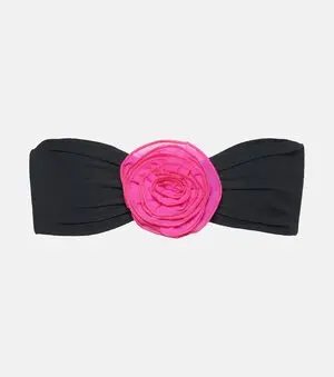 SAME Rose Appliqué Bandeau Bikini Top - Black